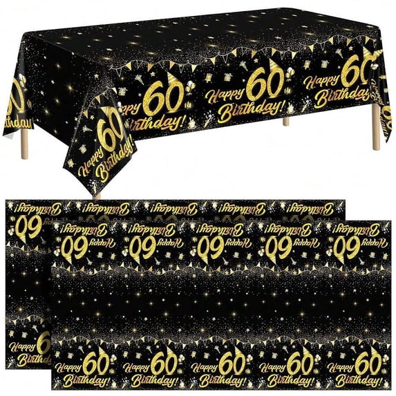 BlackGold60th 2 Pack 60th Birthday Tablecloth Plastic Waterproof ...