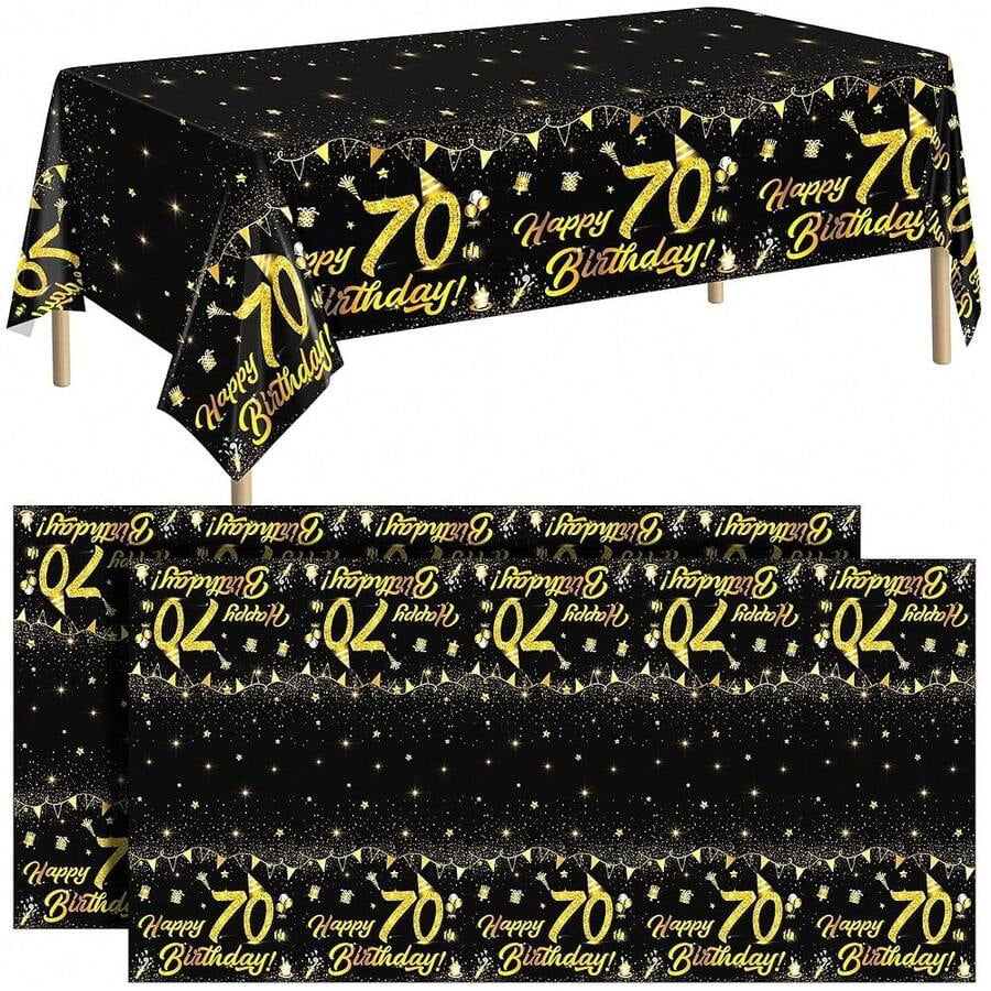 BlackGold70th 2 Pack 70th Birthday Tablecloth Plastic Waterproof ...