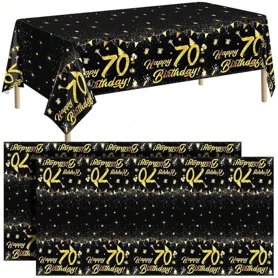 BlackGold70th 2 Pack 70th Birthday Tablecloth Plastic Waterproof ...