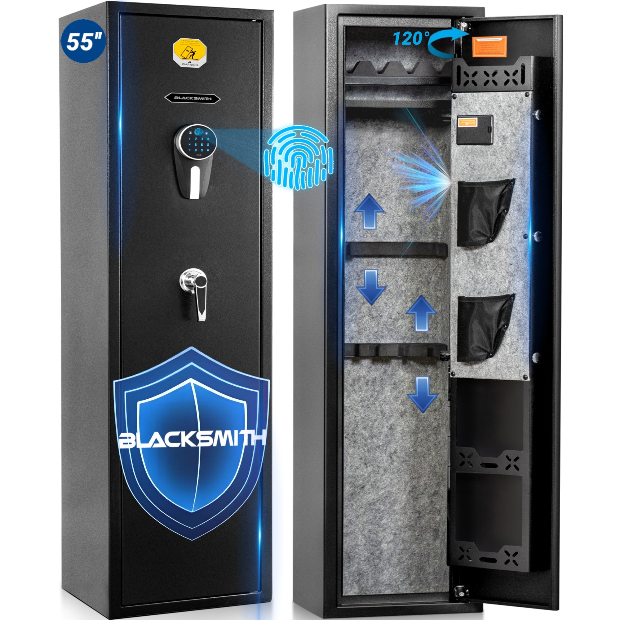 BlackSmith Biometric Gun Safe for 5 Rifles, Quick Access, Wall Mount ...