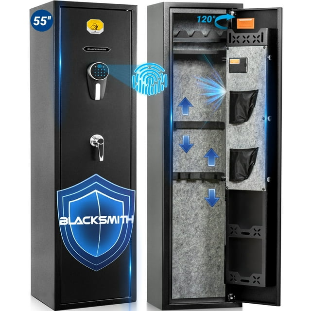 BlackSmith Biometric Gun Safe for 5 Rifles, Quick Access, Wall Mount ...
