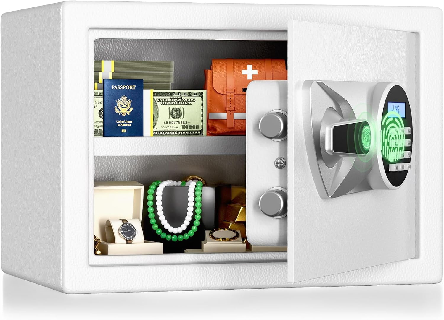 BlackSmith Biometric Safe 1.0 Cub Digital Home Security Safe with LCD Display Dual Alarm System ...