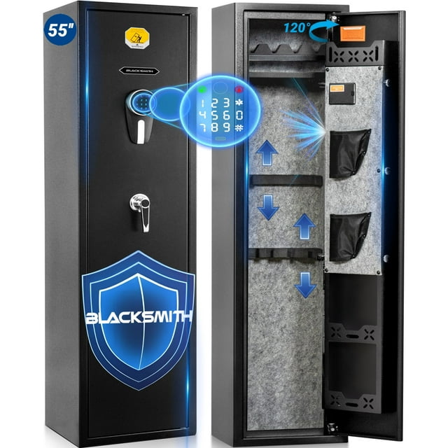 BlackSmith Keypad Gun Safe for 5 Rifles, Wall Mount Cabinet with Pistol ...