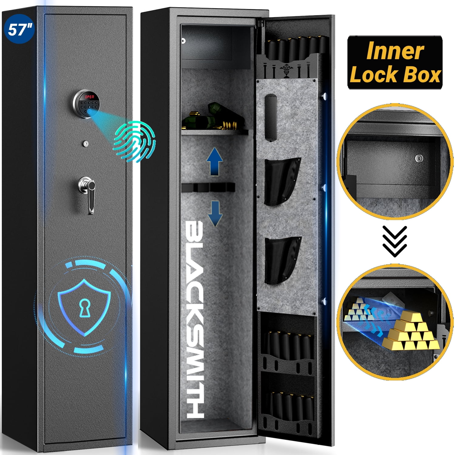 BlackSmith Biometric Gun Safe - Capacity for 6 Rifles & Pistols - Small ...