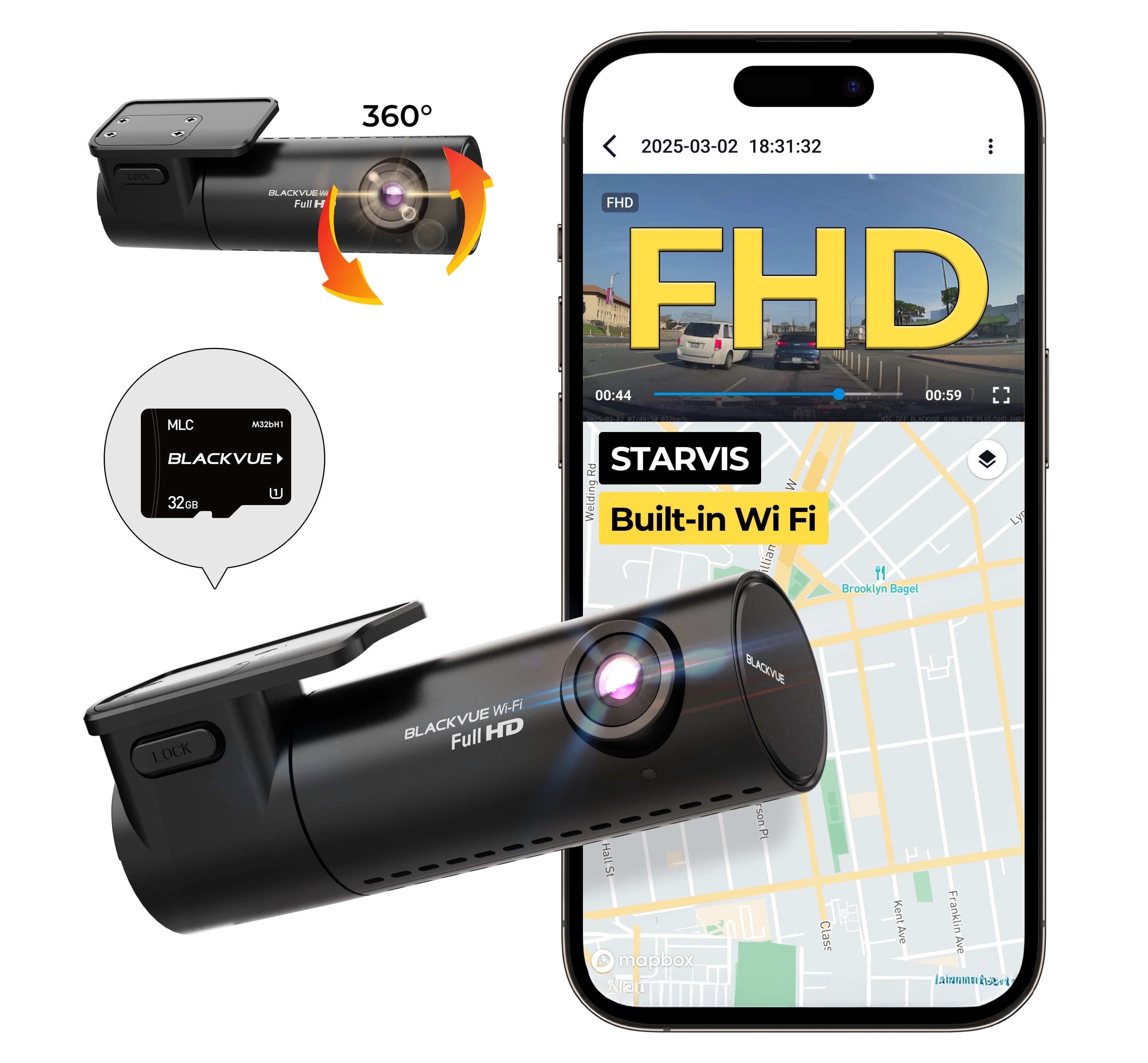 BlackVue DR590X-2CH Plus with 32GB microSD Card | Simple Full HD Wi-Fi Dashcam, Parking Mode ...