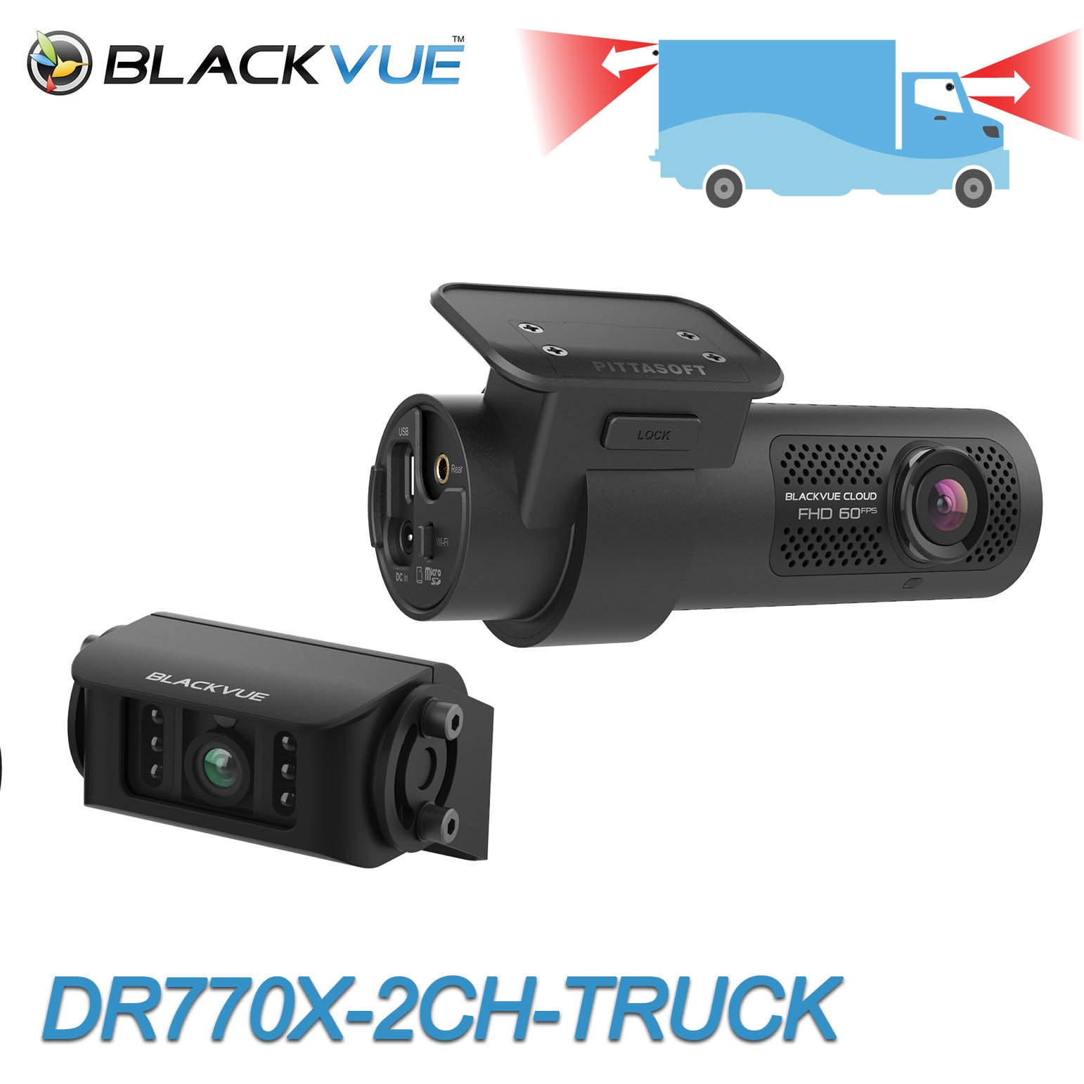 BlackVue DR770X-2CH-TRUCK Dash Cam, Front + Waterproof Rear, 1080p ...