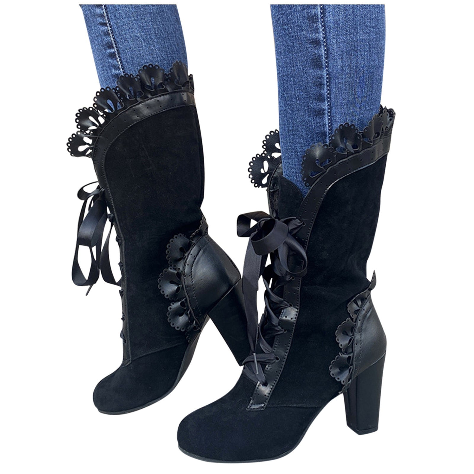 Women Vintage Mid Calf Boot Lace Bridal Brides Wedding Boots with ...