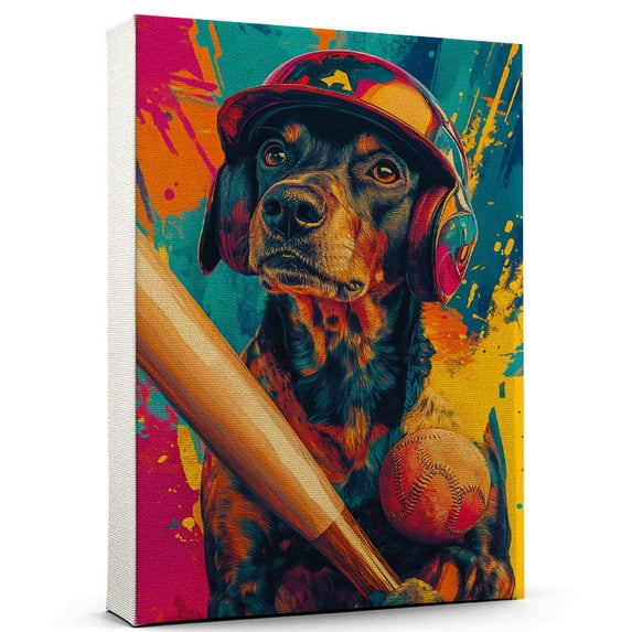 Blackand Tan Coonhound Dog Baseball Art Stretched Canvas Size 8x12 ...