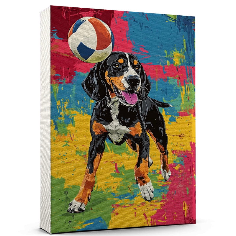 Blackand Tan Coonhound Dog Volleyball Art Stretched Canvas Size 8x12 ...