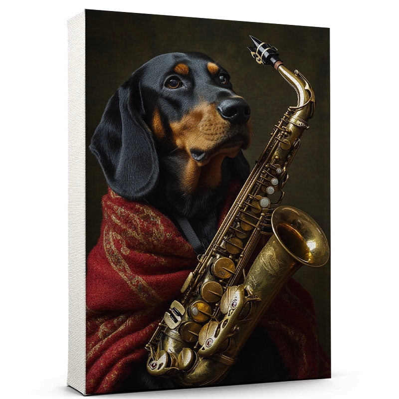Blackand Tan Coonhound Vintage Dog Saxophone Canvas – Artistic Music ...