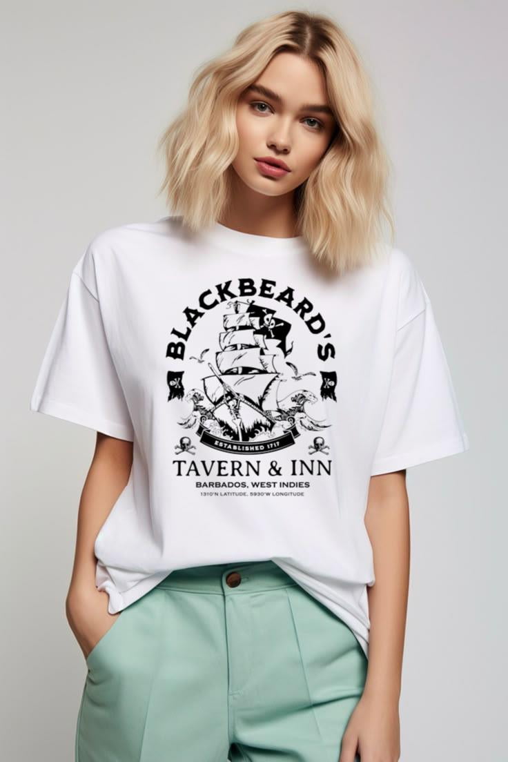 Blackbeard’s Tavern Pirate Theme T-Shirt, for men & women, up to size ...