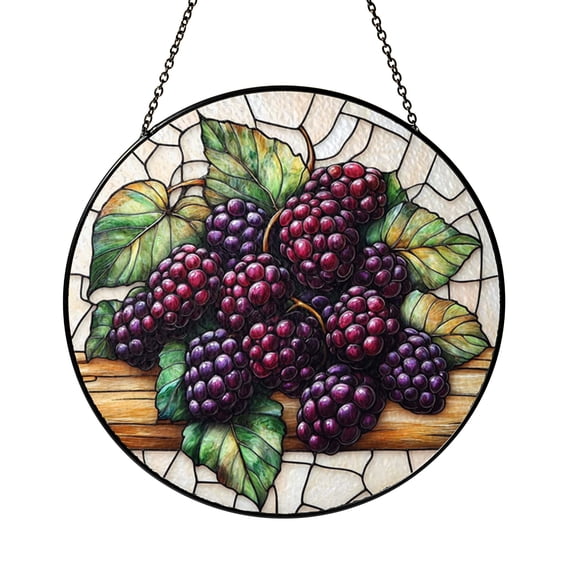 Blackberry Botanical Stained Glass Style Suncatcher, Decorative Fruit ...