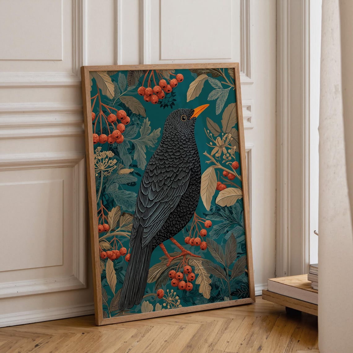 Blackbird Botanical Print, Vintage Bird Illustration, Unframed Paper ...