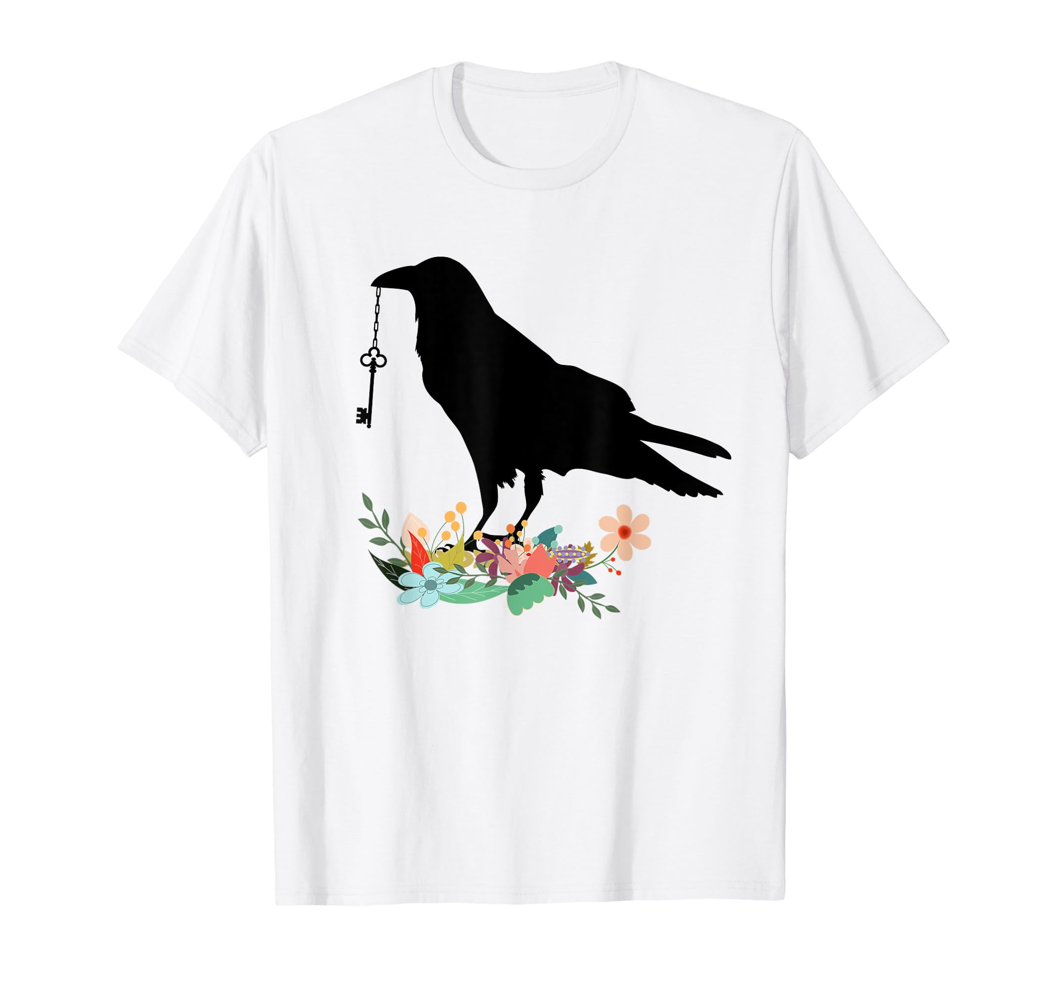 Blackbird With Key T-Shirt White Tee Crow Tee Shirt T-Shirt White Tee ...