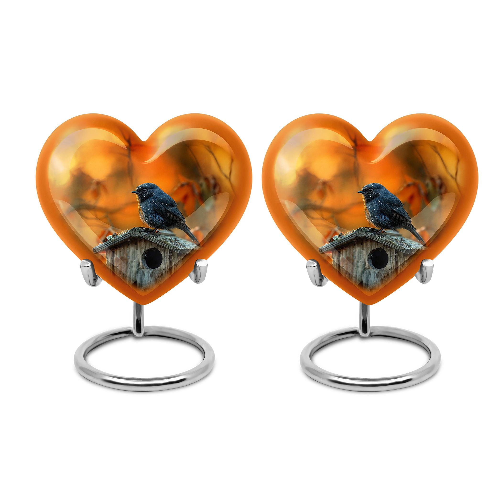 A Blackbird's Watchful Eye Amber Leaves - Heart Urn For Ashes - Compact ...