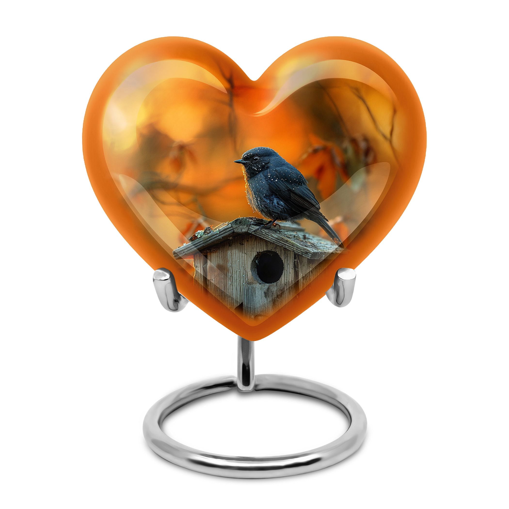 A Blackbird's Watchful Eye Amidst the Amber Leaves - Heart Urn ...