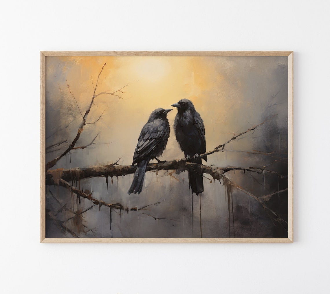 Blackbirds Oil Painting Print Raven Art Corvidcore Dark Aesthetic Decor ...