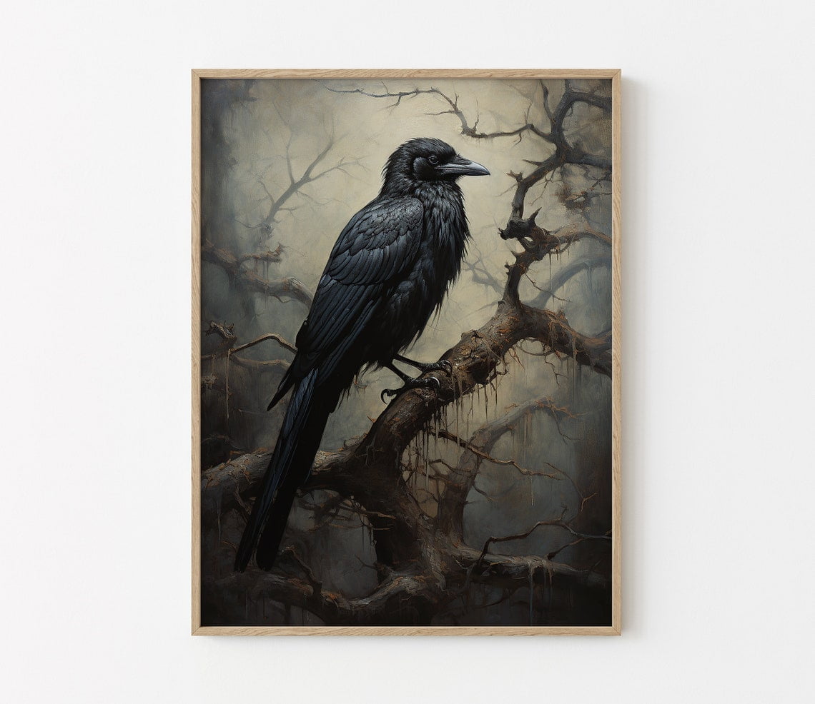 Blackbirds Oil Painting Print Raven Art Corvidcore Dark Aesthetic Decor ...
