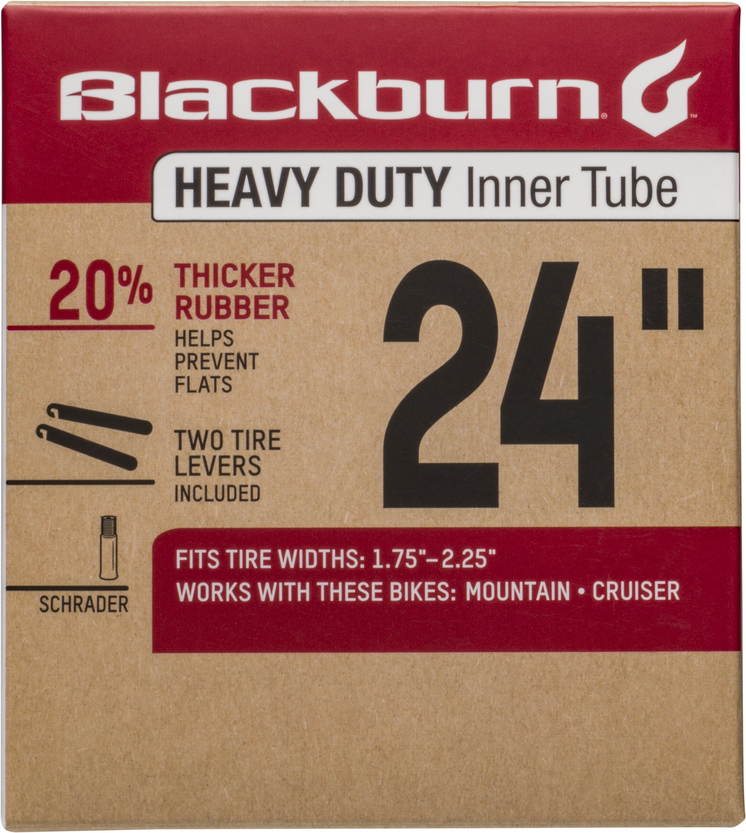 Blackburn Heavy Duty Bicycle Inner Tube, Schrader Valve, 24" x 1.75-2. ...
