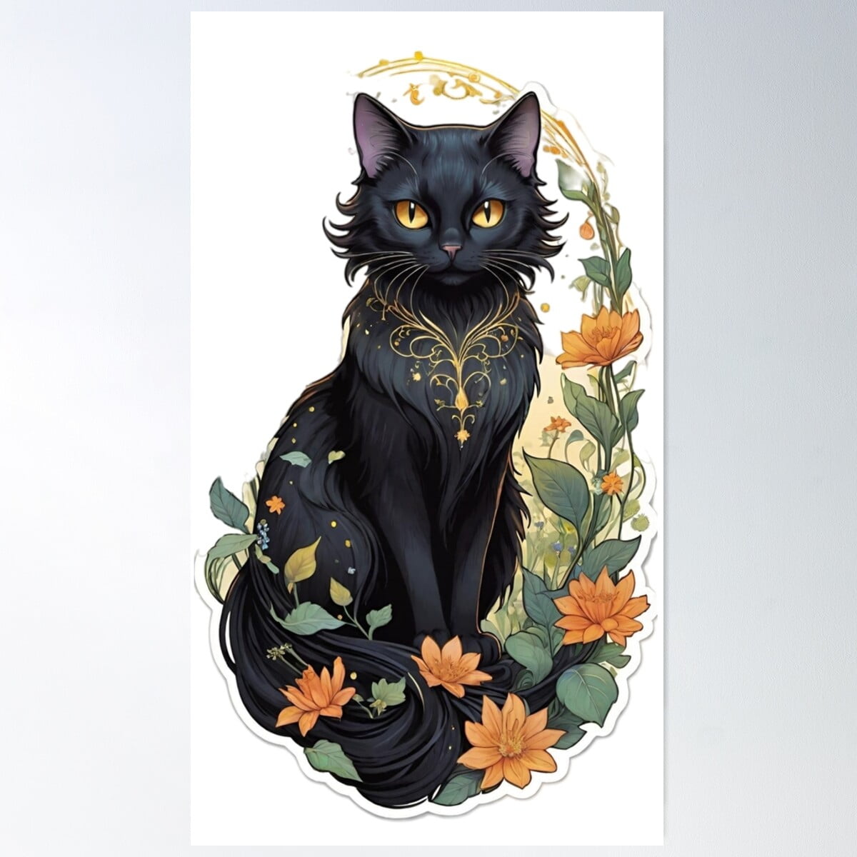 Blackcat Flowers Spell Poster Wall Art, Modern Wall Decor For Living ...