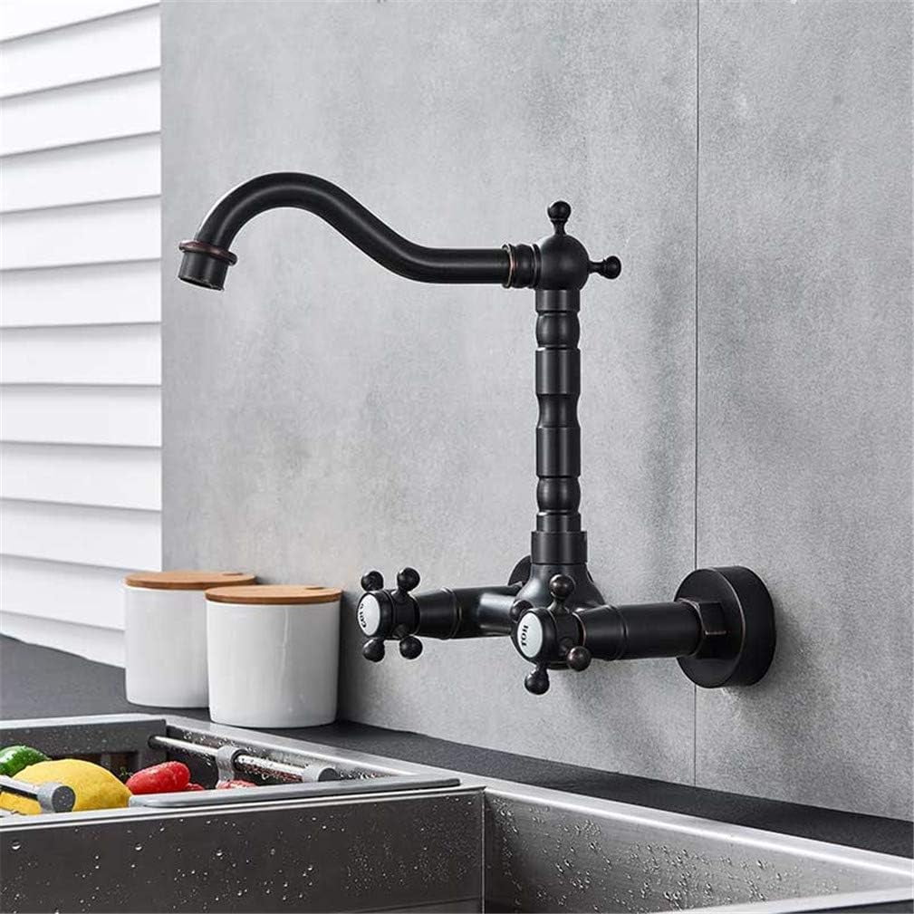 Blacken Bronze/Chrome Wall Mounted Kitchen Sink Faucet Cold Hot Water ...