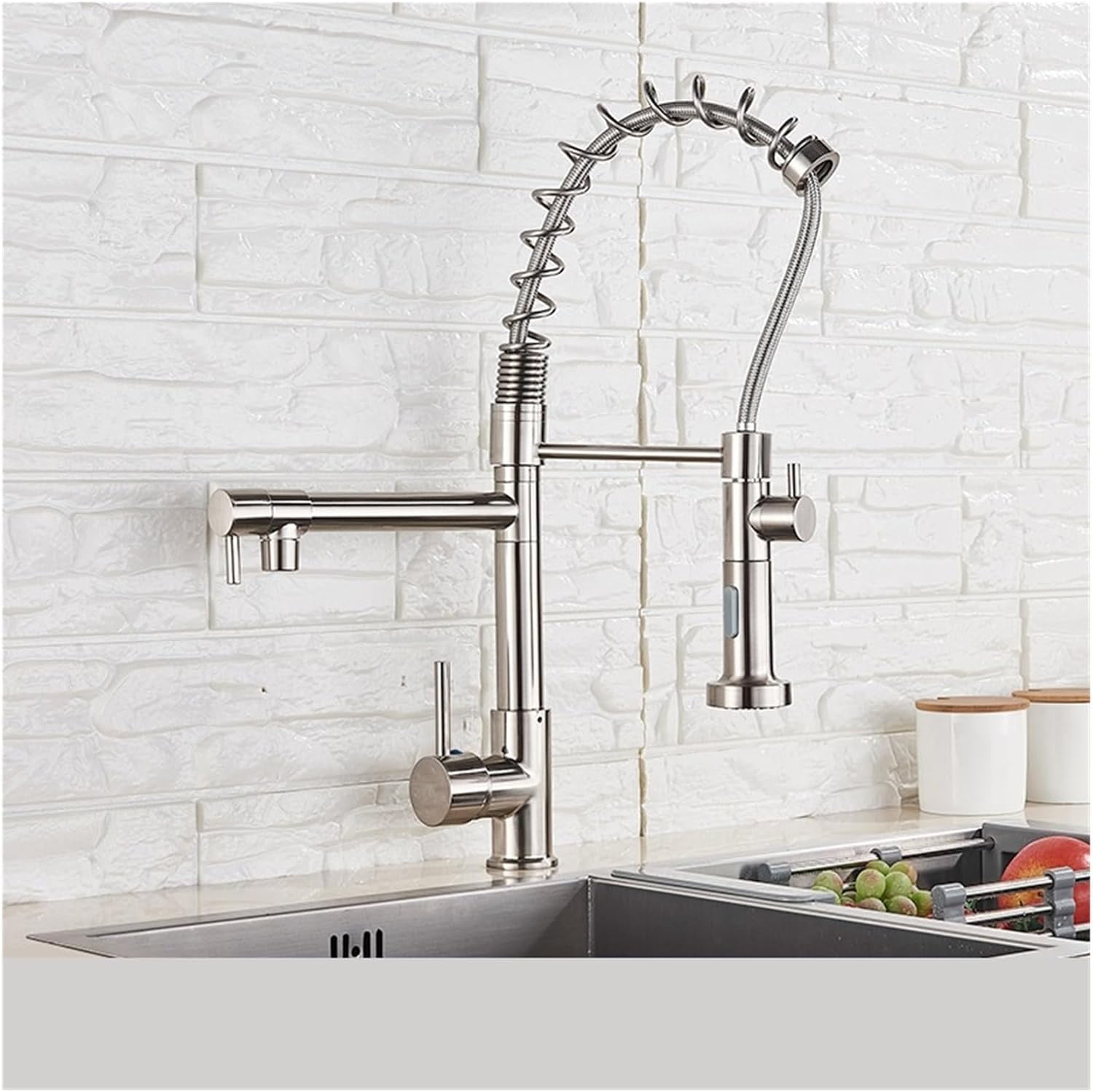 Blackend Spring Kitchen Faucet Pull Out Side Sprayer Dual Spout Single ...