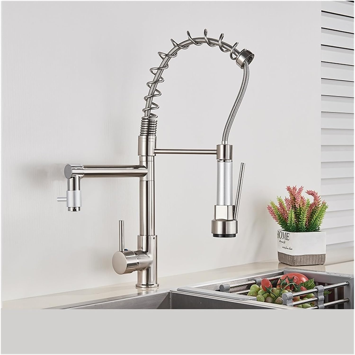Blackend Spring Kitchen Faucet Pull Out Side Sprayer Dual Spout Single ...