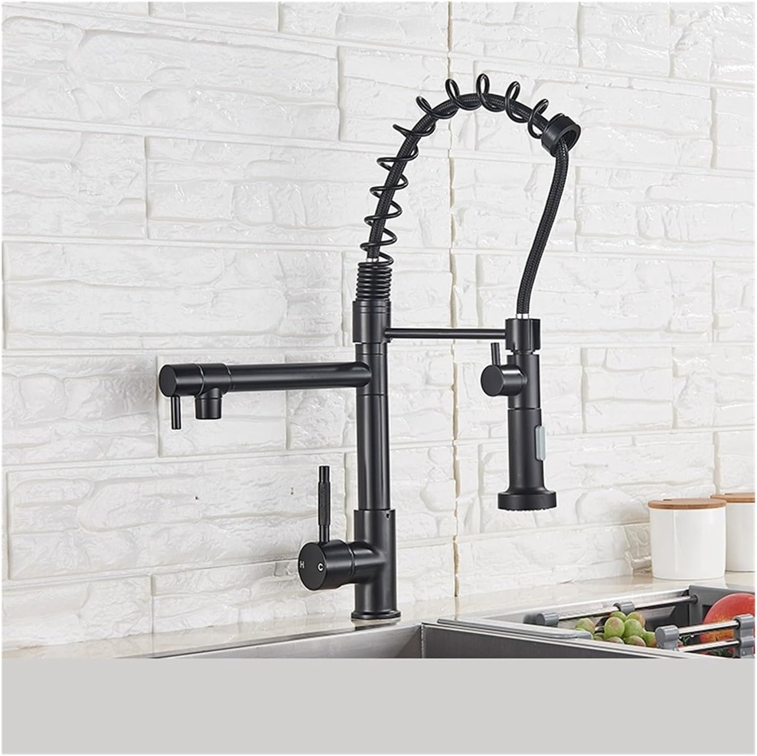 Blackend Spring Kitchen Faucet Pull Out Side Sprayer Dual Spout Single ...