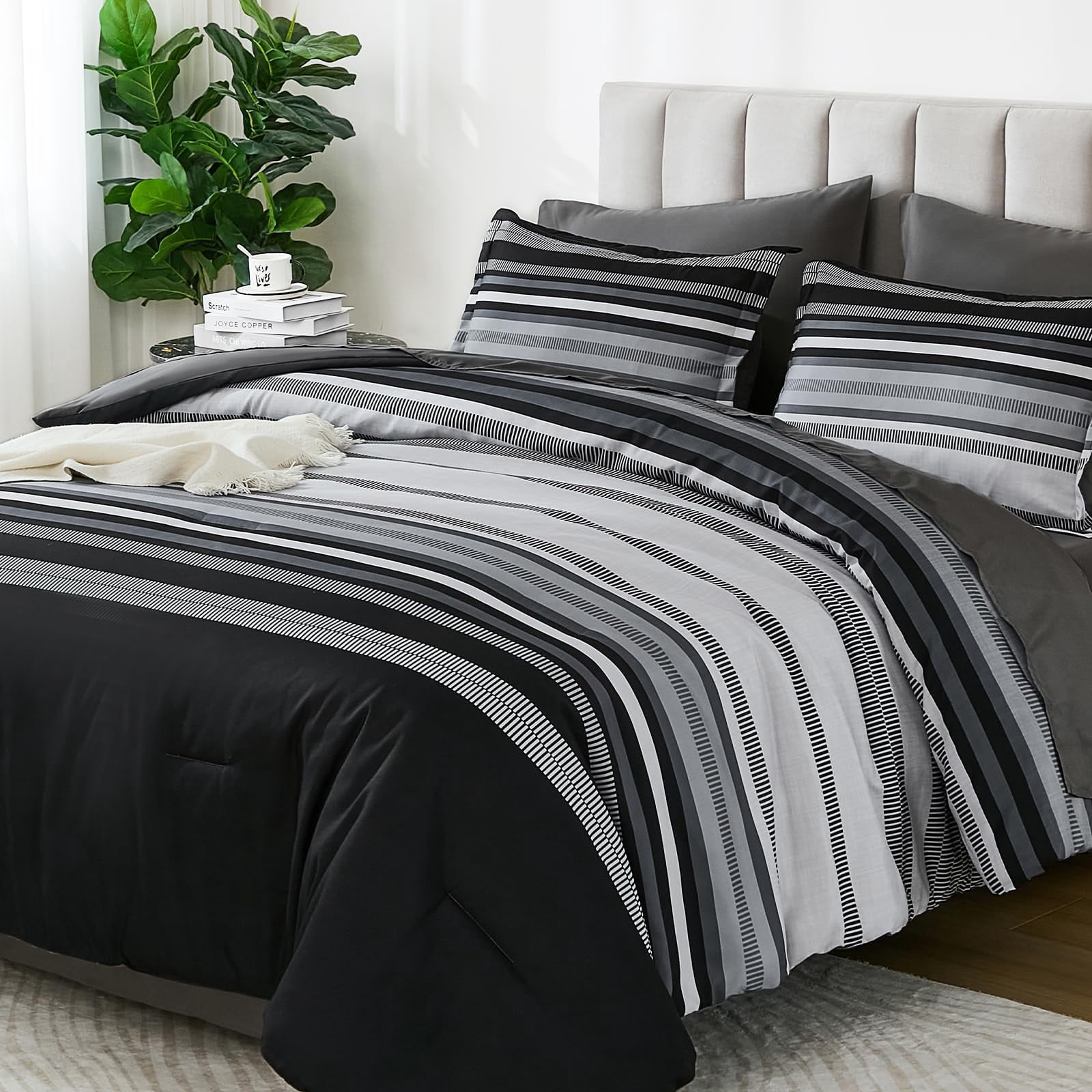 Blackforter Set Size Bed In A Bag 5 Piece Classic Striped And Grey ...