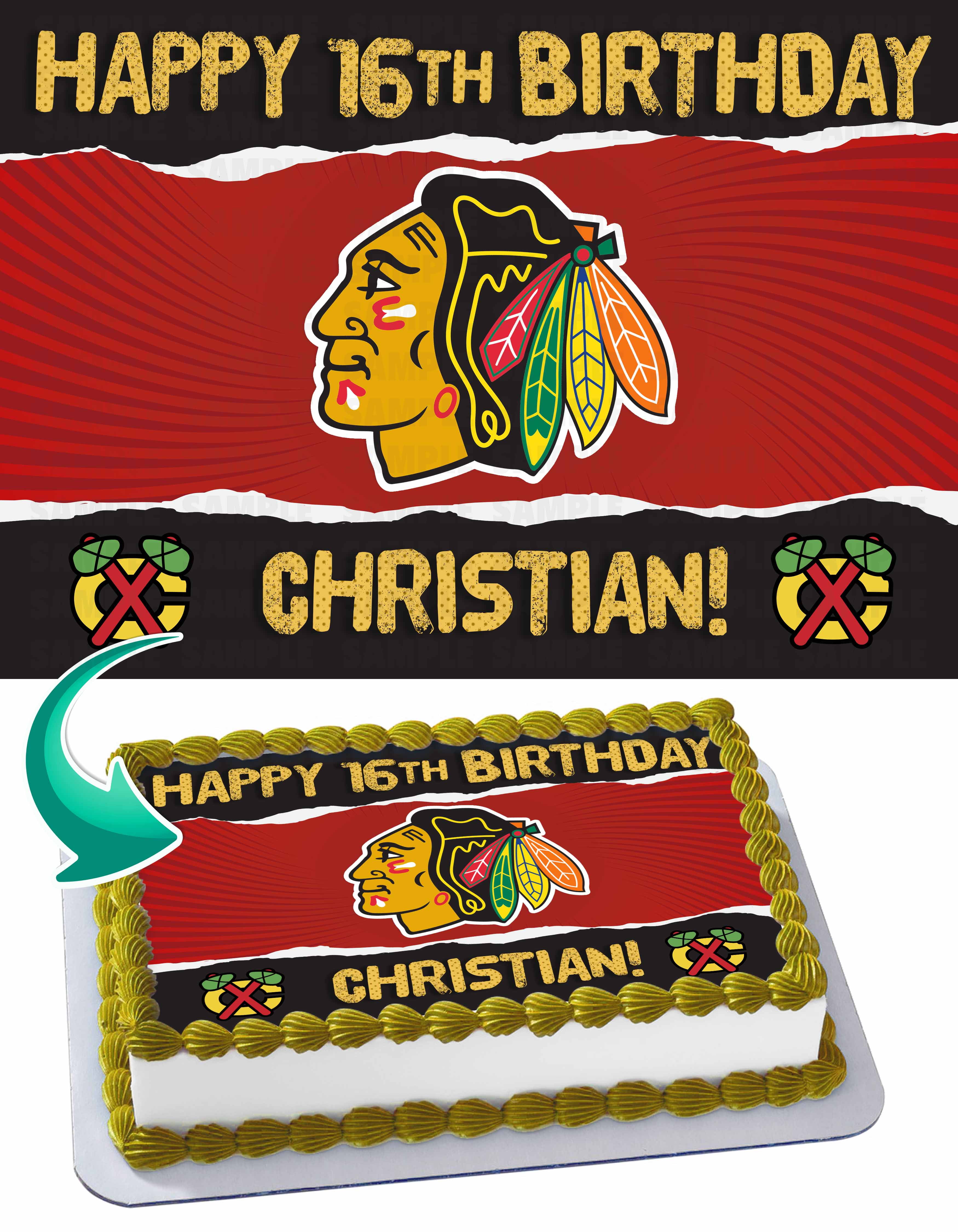 Blackhawks Chicago Edible Image Cake Topper Personalized Birthday Sheet ...