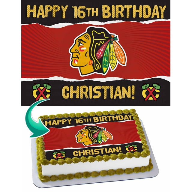 Blackhawks Chicago Edible Image Cake Topper Personalized Birthday Sheet ...