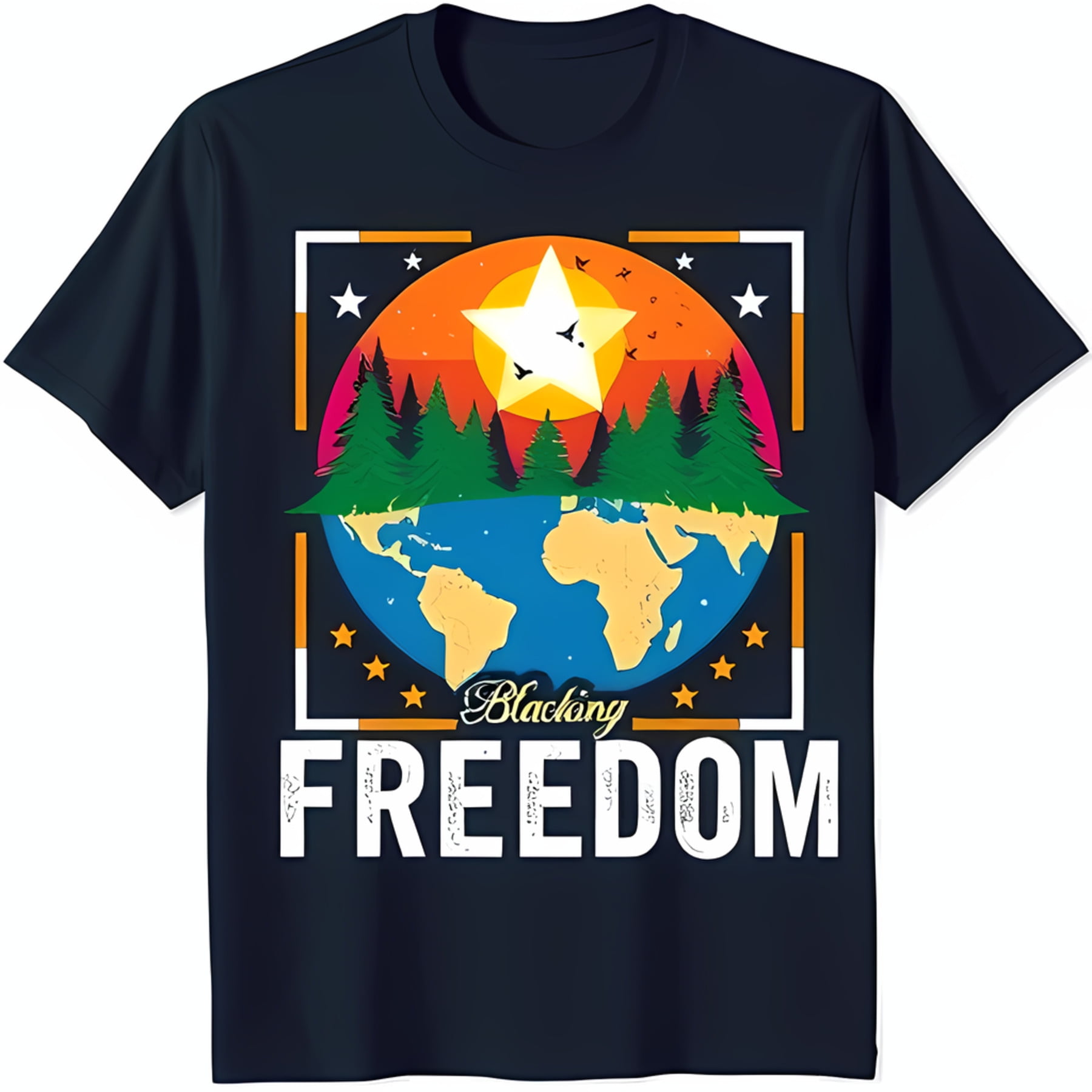 Blacking Freedom Graphic T-Shirt Earth Design with Sunset & Forest ...