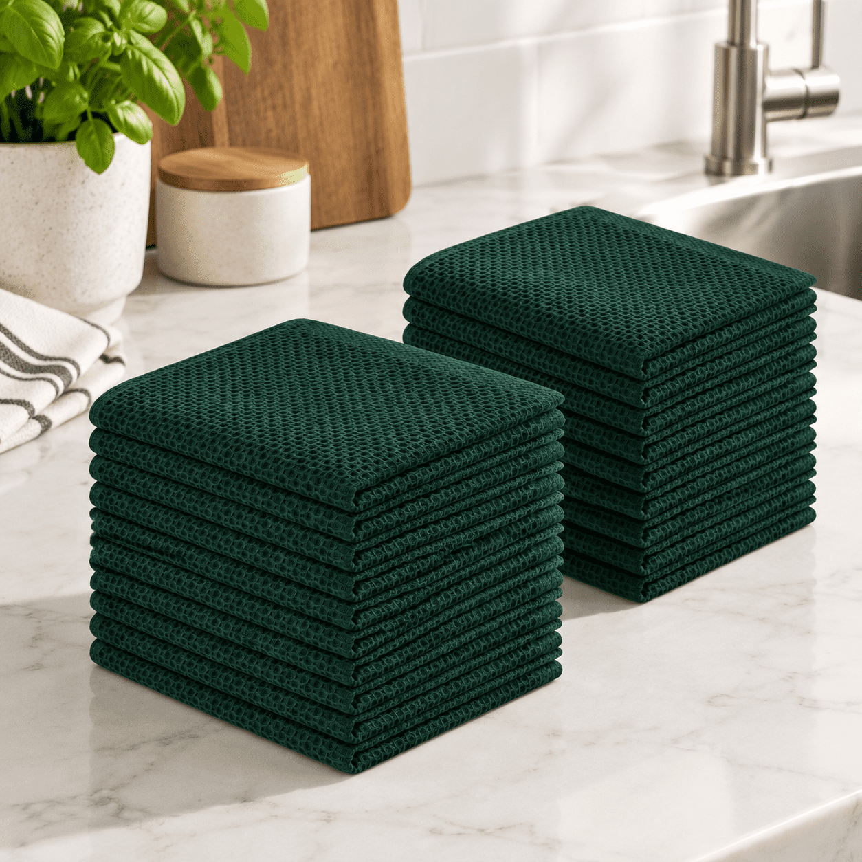 Blackish Green 12 X 12 - 18 Pack Waffle Weave Cotton Kitchen Dish ...