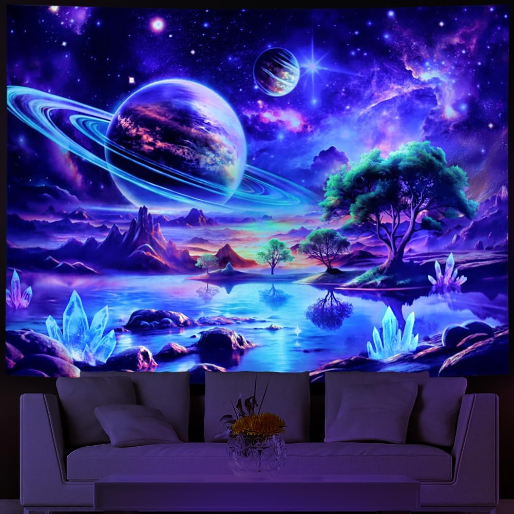 Blacklight Galaxy Space Tapestry UV Reactive Planet Wall Hanging ...