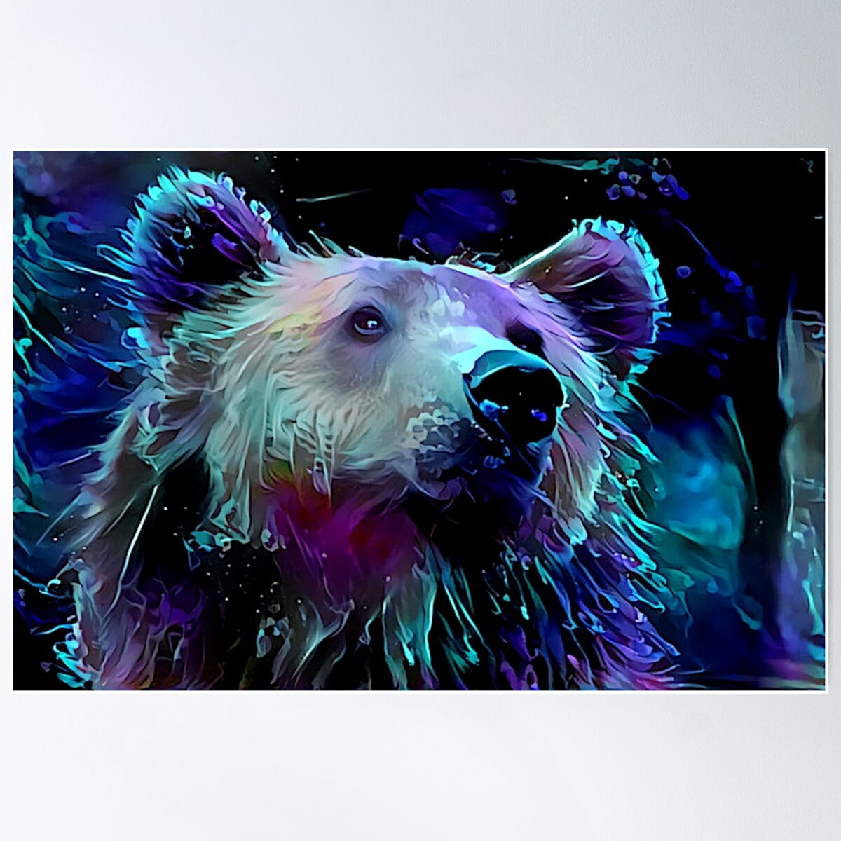 Blacklight Grizzly Bear Poster Wall Art, Modern Wall Decor For Living ...