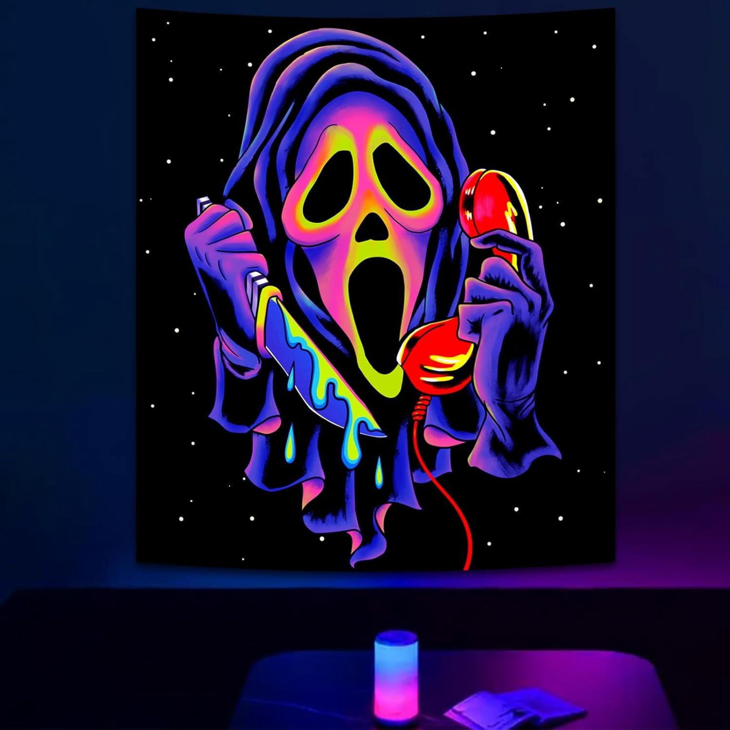 Blacklight Horror Skull Wall Hanging Tapestry UV Reactive Neon Glow-in ...