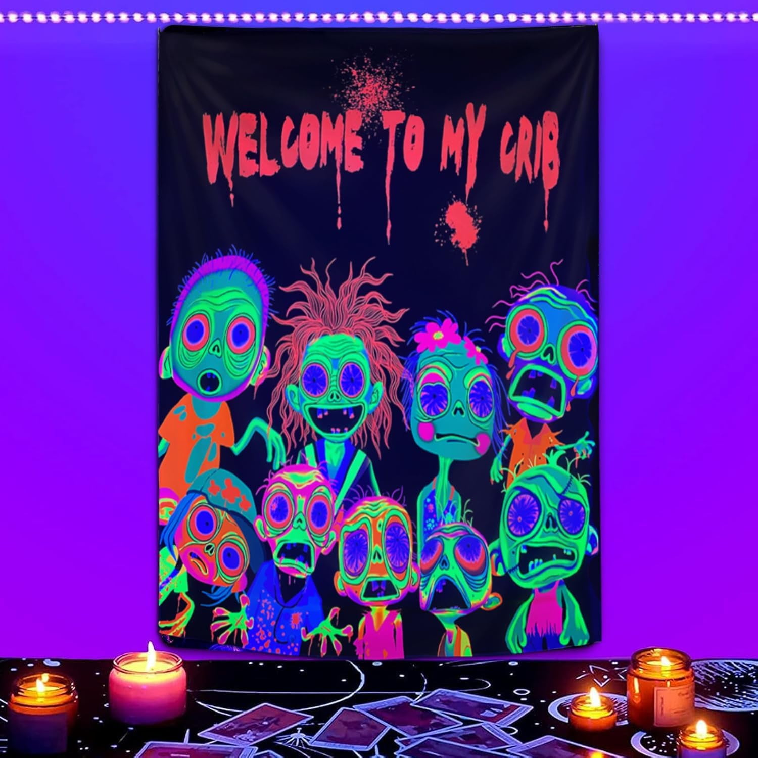 Blacklight Horror Tapestry Spooky Halloween Backdrop Ghost Face Banner ...