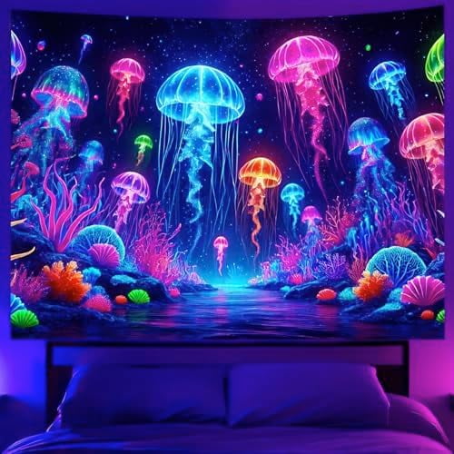 Blacklight Jellyfish Tapestry UV Reactive Neon Jellyfish Wall Hanging ...