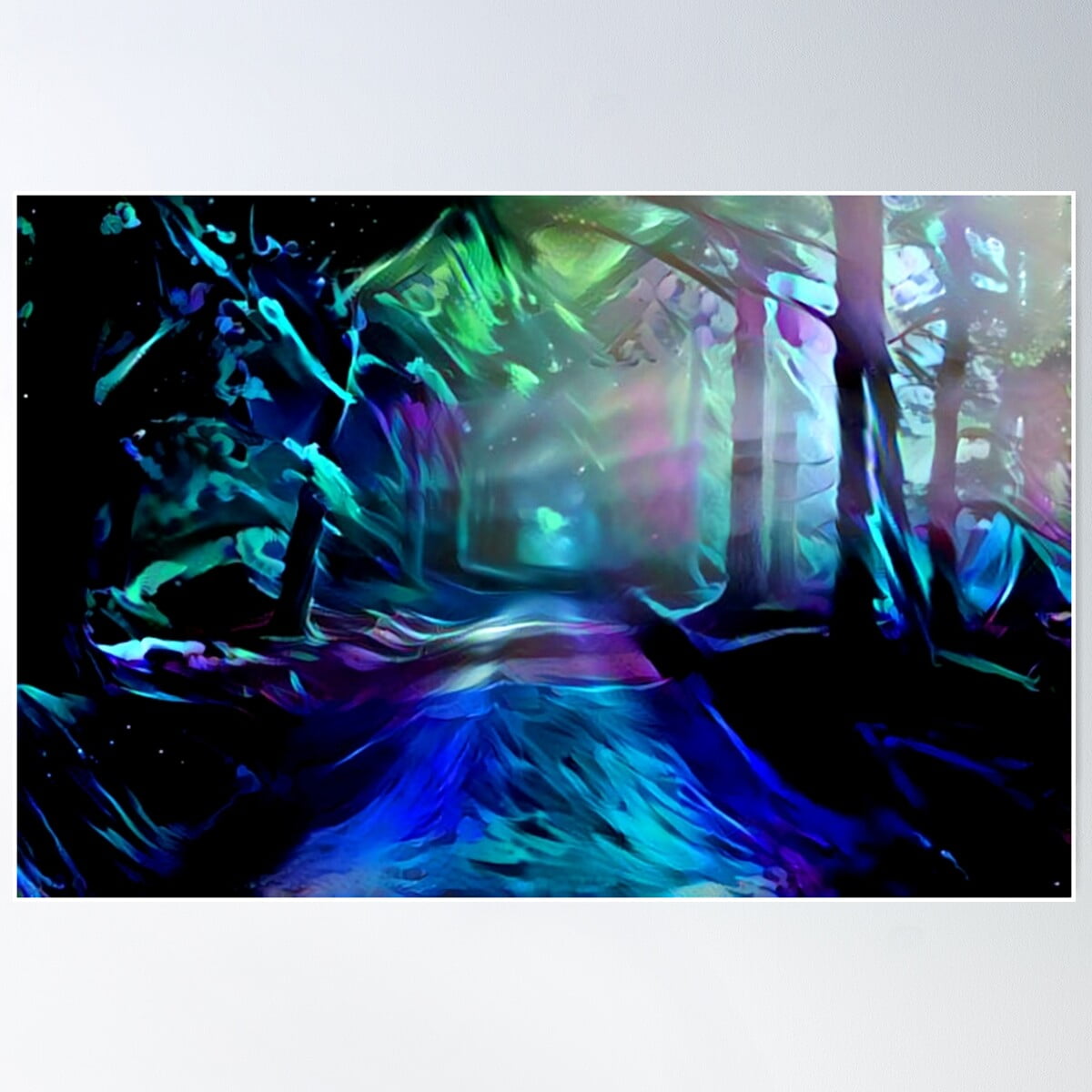 Blacklight Night Forest Path Poster Wall Art, Modern Wall Decor For ...