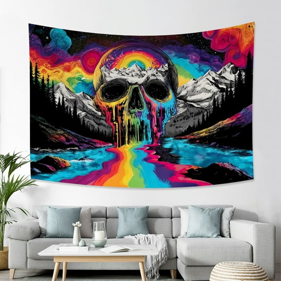 Blacklight Skull Tapestry Galaxy Mountain Tapestries Magic Neon River ...