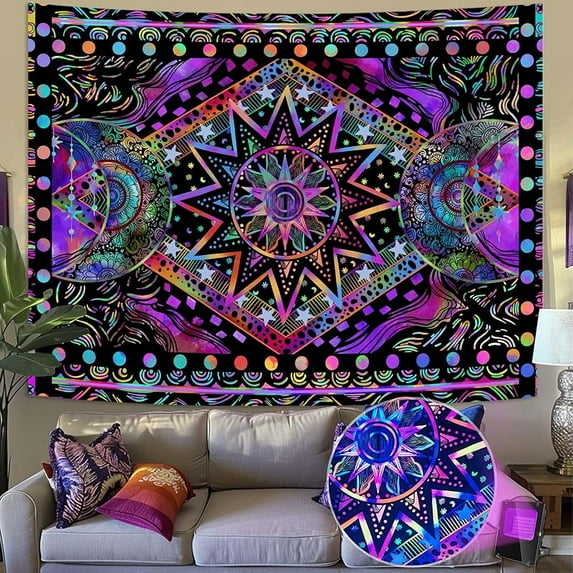 MY Blacklight Sun and Moon Tapestry Glow in The Dark Neon Hippie ...