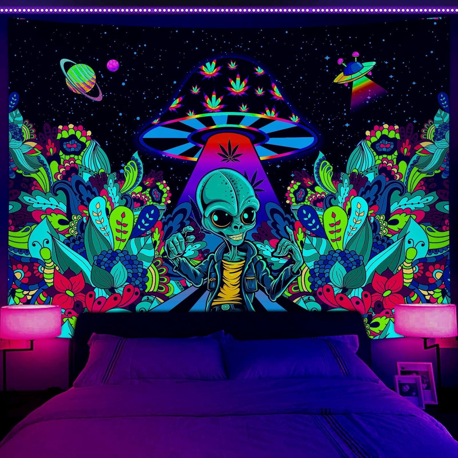 Blacklight Tapestries,UV Tapestry for Bedroom Aesthetic,Magical Trippy ...