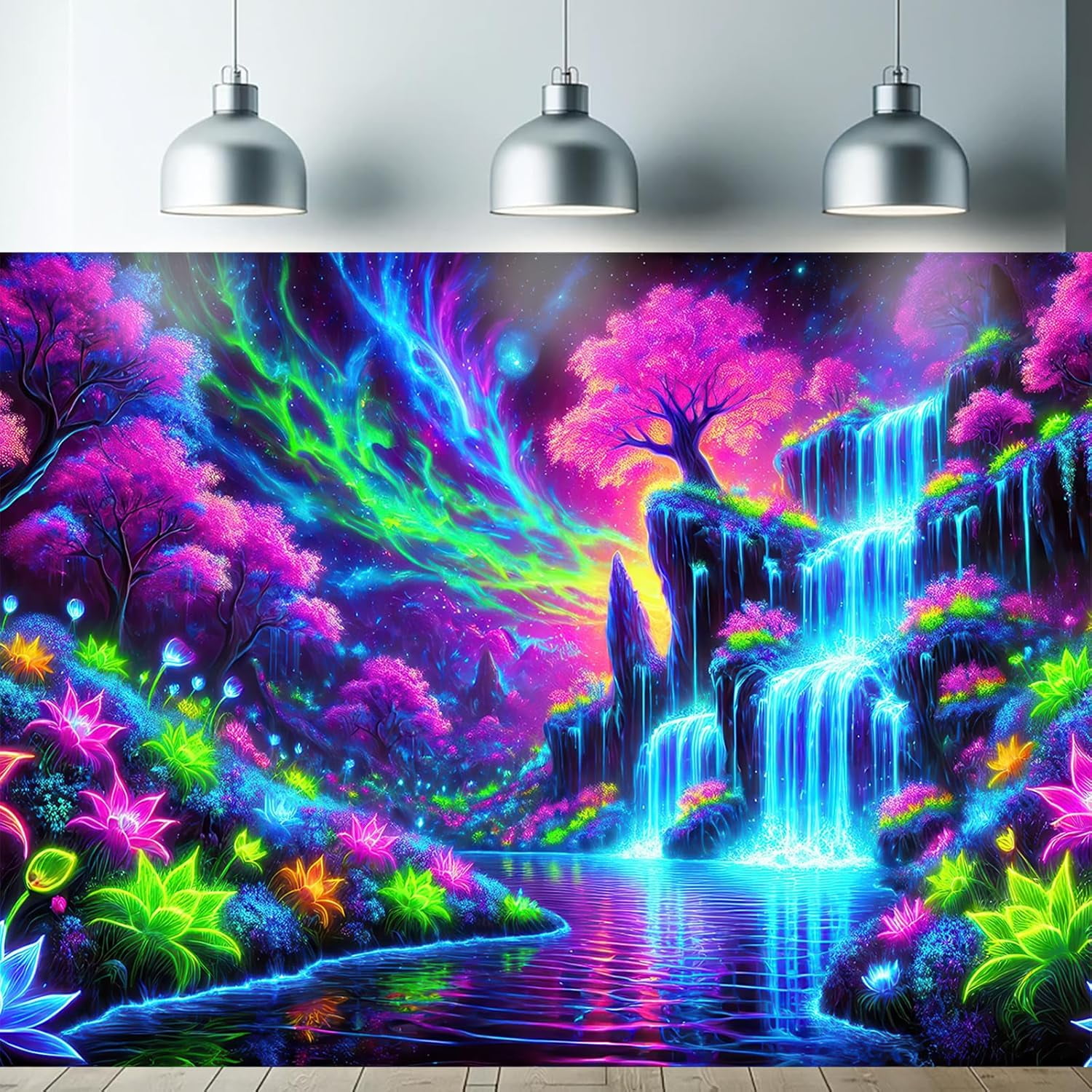 Blacklight Tapestry Glow in The Dark UV Reactive Waterfall Planet ...