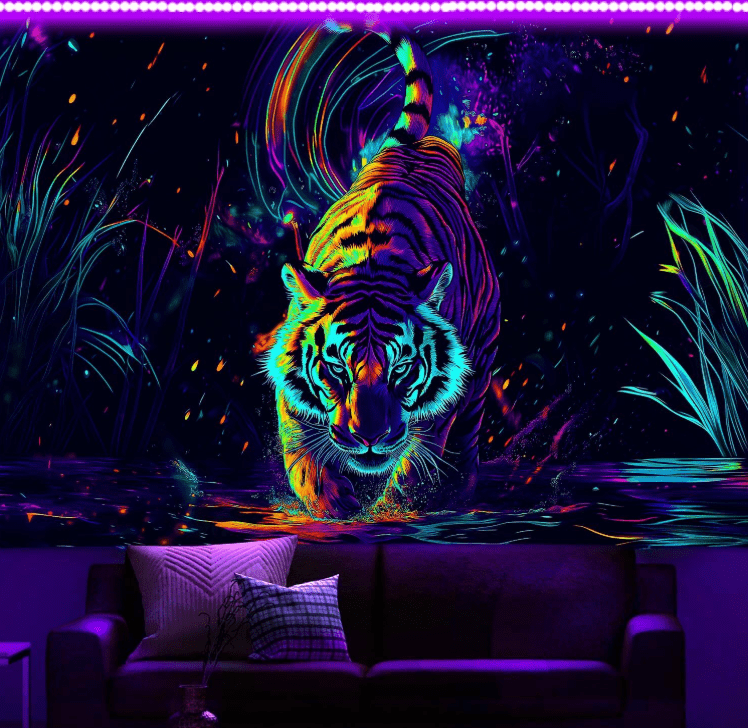 Blacklight Tapestry, Trippy Lion Tapestry for Bedroom, UV Reactive ...