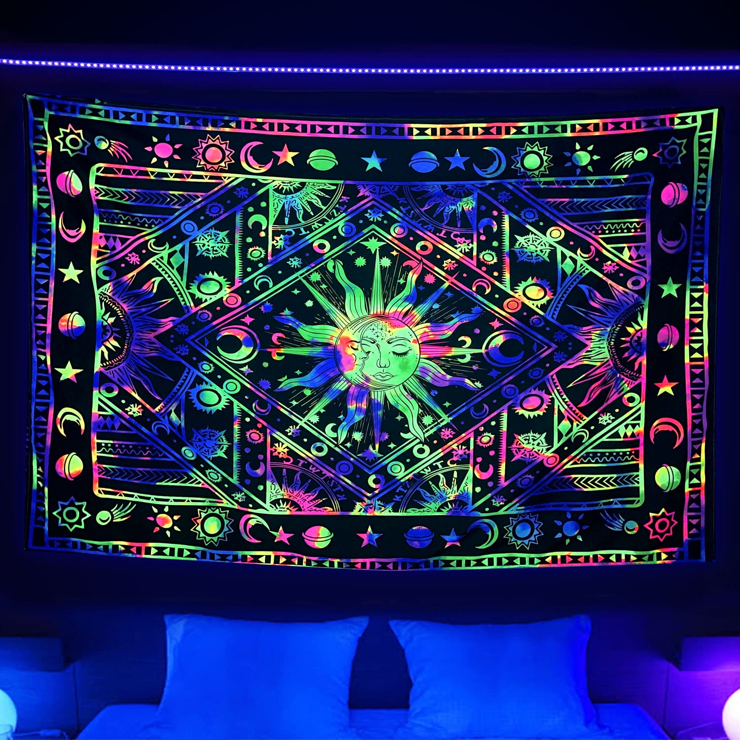 Blacklight Tapestry for Bedroom, Colorful Hippie Boho Tapestries ...