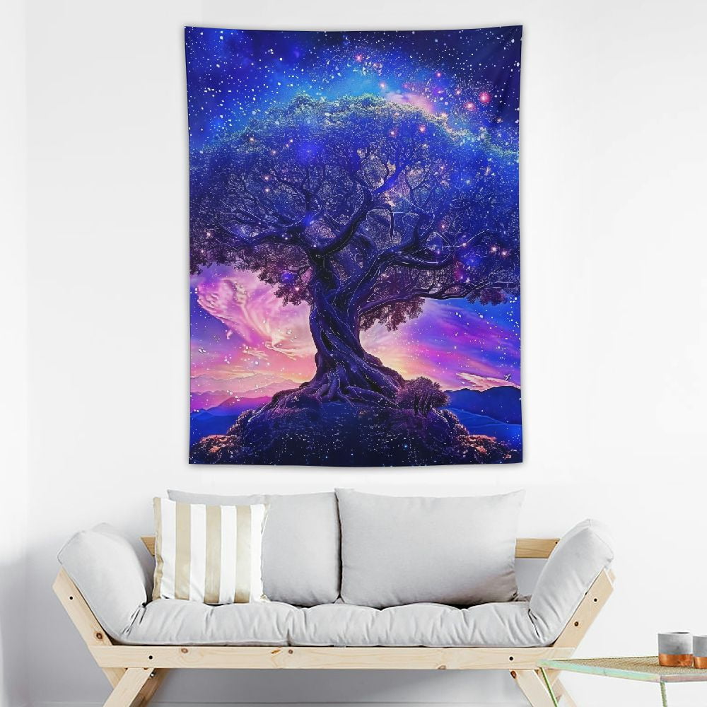 Blacklight Tree and Space Tapestry for Bedroom, Aesthetic Cool Black ...