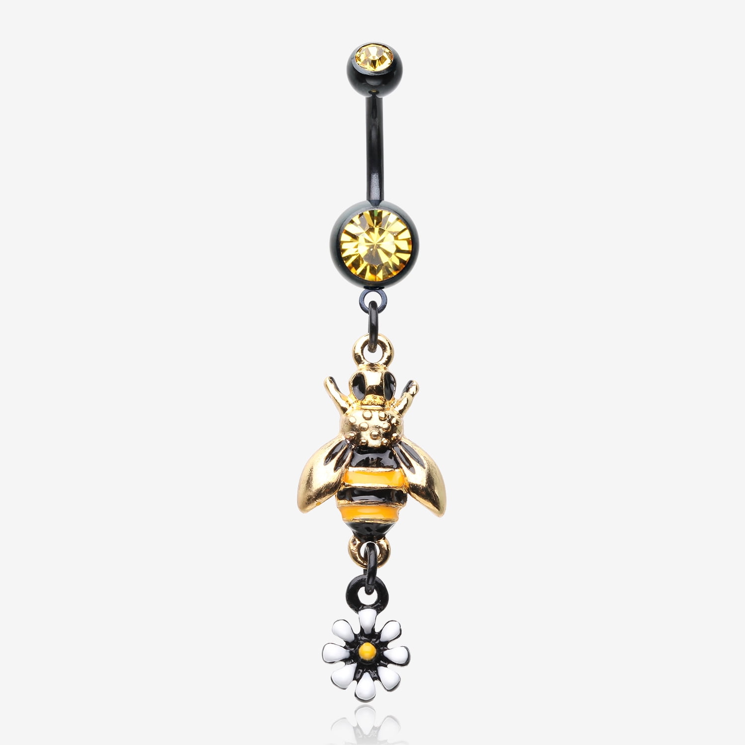 Blackline Bumble Bee Daisy Sparkle Belly Button Ring-Black/Yellow ...
