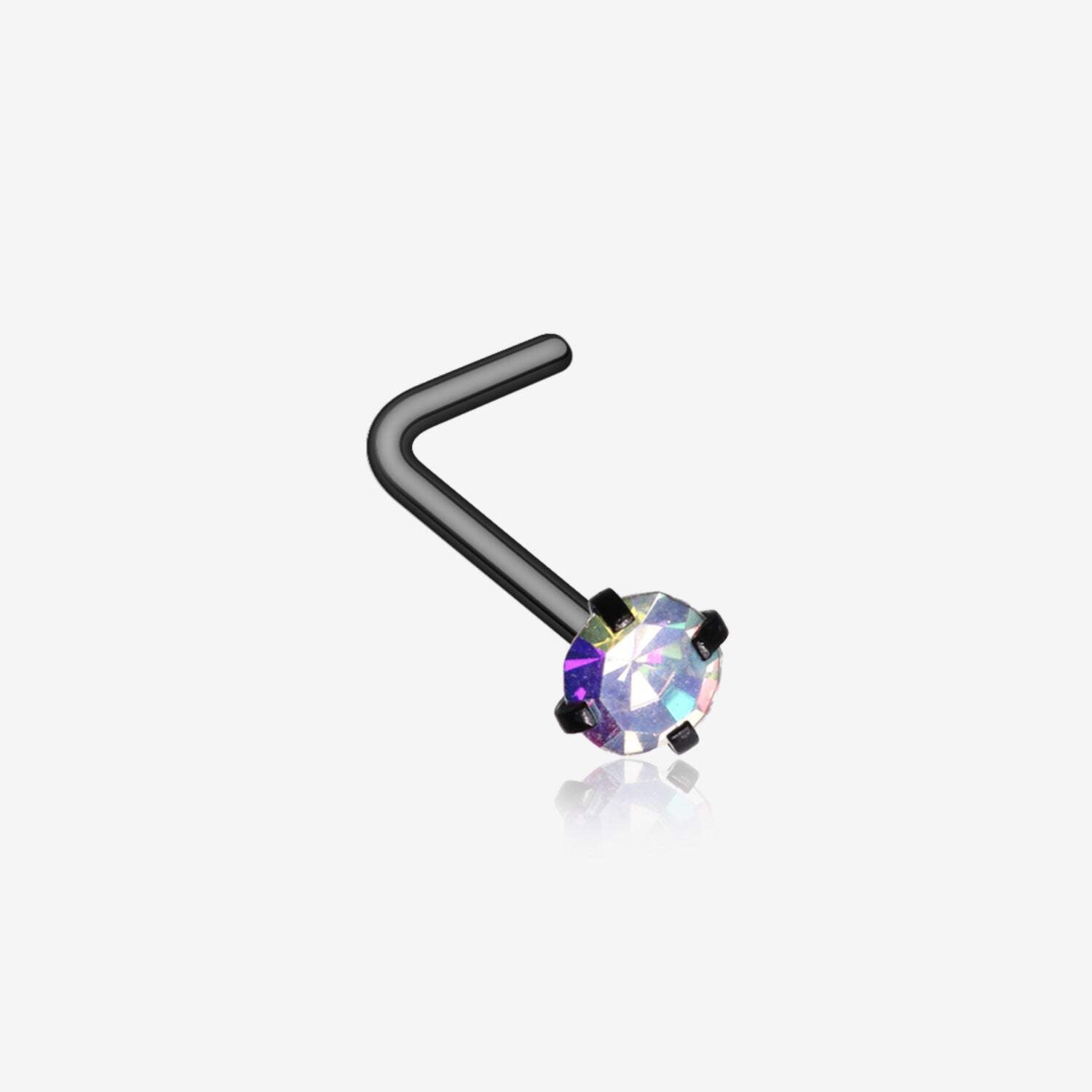 Blackline Iridescent Sparkle Gem Prong Set L-Shaped Nose Ring - Walmart.com