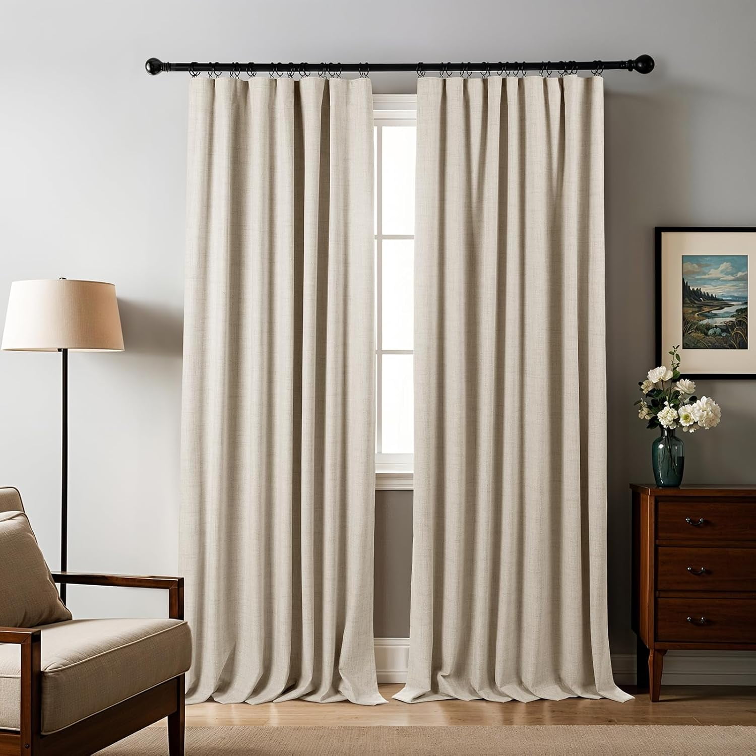 Blackout 84 Inch Curtains, Linen Blend Black Out Bedroom Curtain Set ...