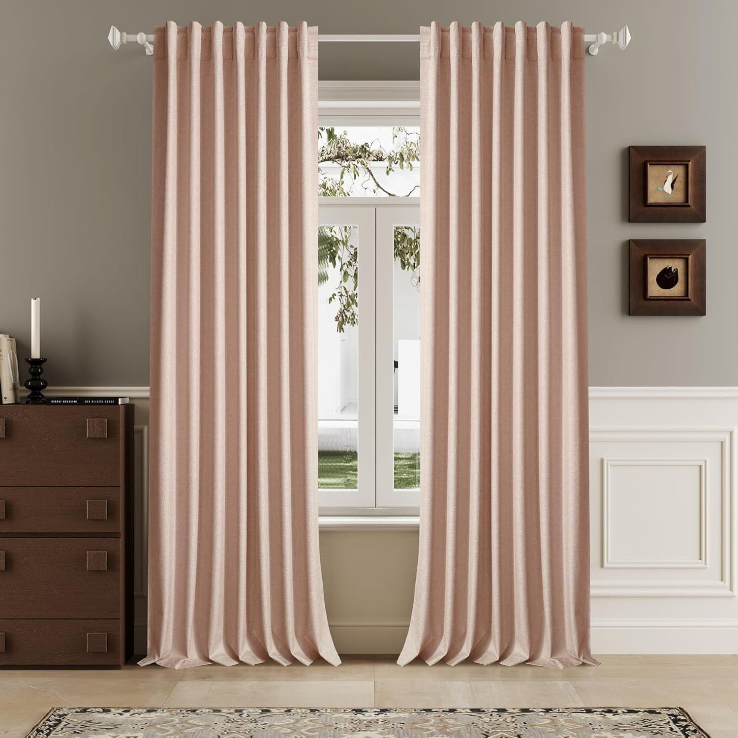 Blackout 96 Inches Long Baby Pink Curtains 2 Panel Set, Farmhouse ...